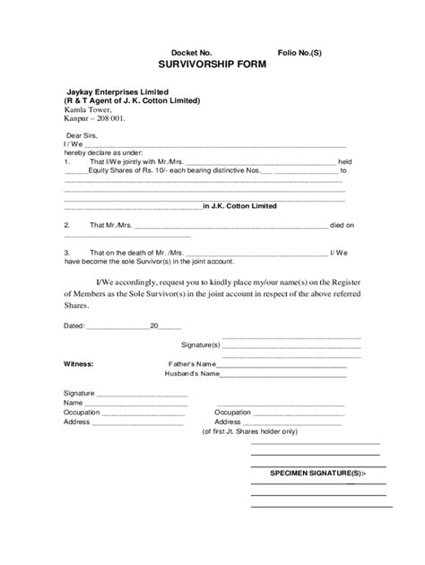 Fillable Online SURVIVORSHIP FORM Fax Email Print PdfFiller