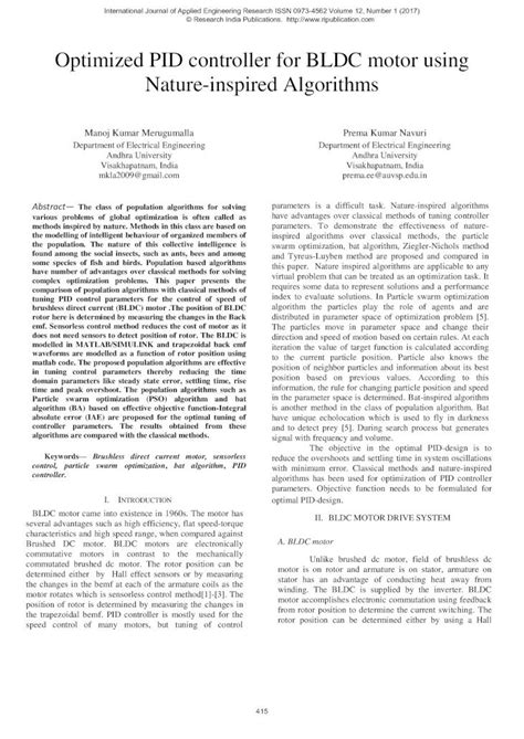 pdf optimized pid controller for bldc motor using nature · keywords— brushless direct