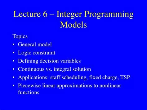 ppt lecture 6 integer programming models powerpoint presentation id 1712007