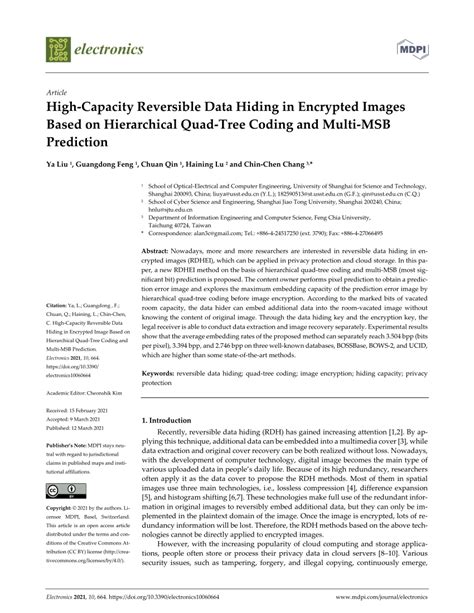 pdf high capacity reversible data hiding in encrypted images based on hierarchical quad tree