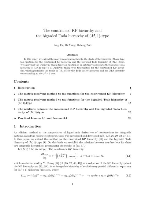 pdf the constrained kp hierarchy and the bigraded toda hierarchy of m 1 type