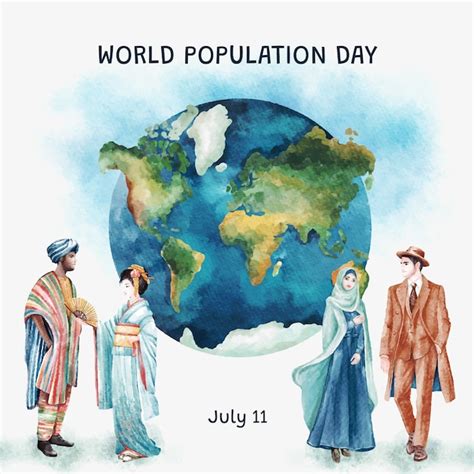 Ilustração em aquarela do Dia Mundial da População Vetor Premium