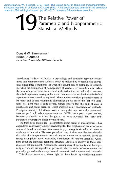 pdf the relative power of parametric and nonparametric statistical methods