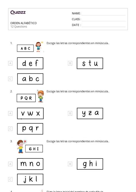 Orden Alfabetico Hojas De Trabajo Para Grado En Quizizz Gratis