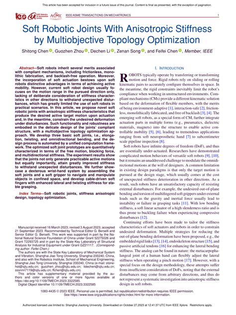 pdf soft robotic joints with anisotropic stiffness by multiobjective topology optimization