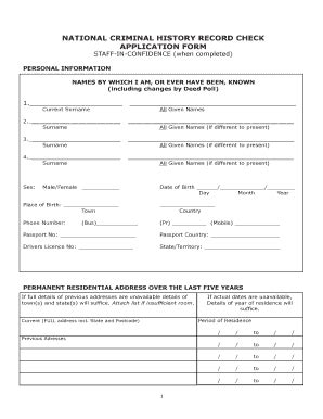 Fillable Online NATIONAL CRIMINAL HISTORY RECORD CHECK APPLICATION FORM
