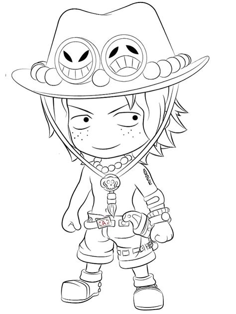 Un Coloriage de Chibi Ace de One Piece à imprimer Tête à modeler