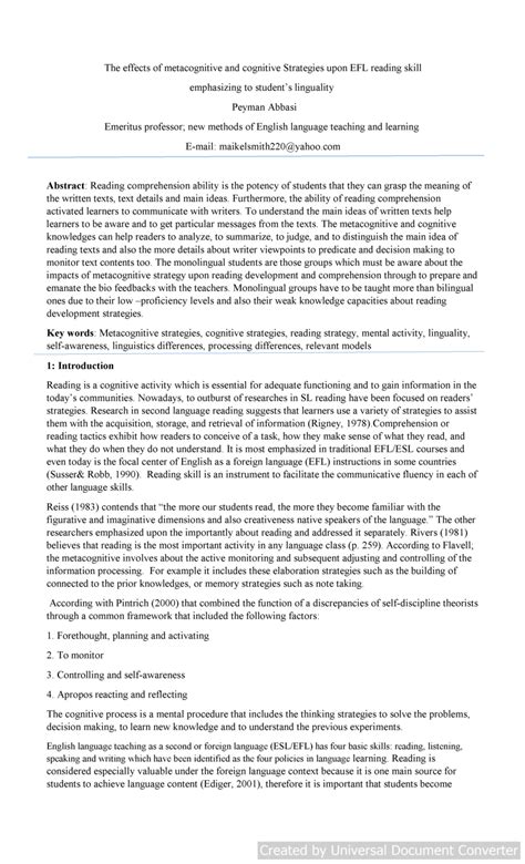 pdf the effects of metacognitive and cognitive strategies upon efl learner s reading comprehending