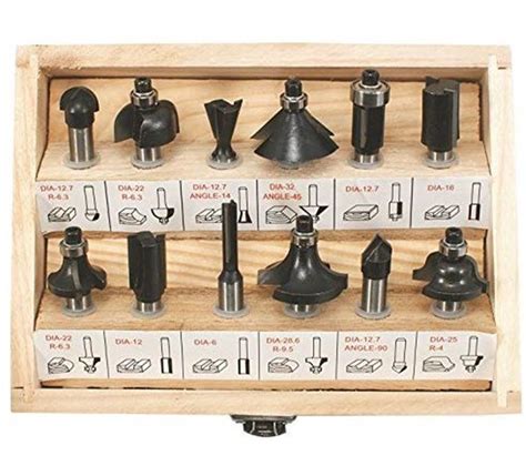 Lot de 12 fraises à défoncer en coffret bois 8mm