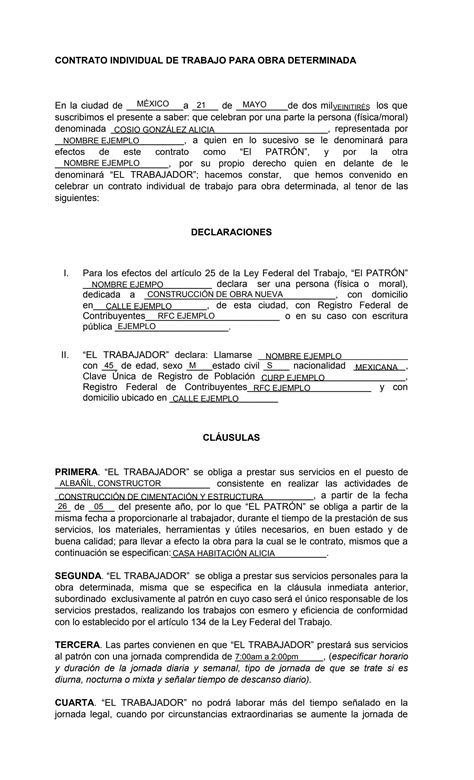 Ejemplo Contrato de Obra by Alicia Cosio González Issuu