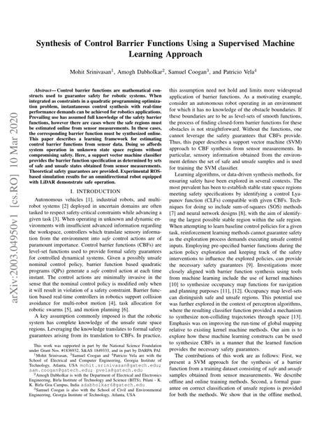 pdf synthesis of control barrier functions using a supervised machine learning approach