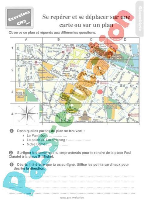 Evaluation Et Bilan Au Cm Sur Se Rep Rer Et Se D Placer Sur Une Carte
