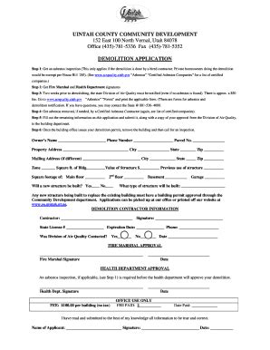 Fillable Online Co Uintah Ut Demolition Application Uintah County