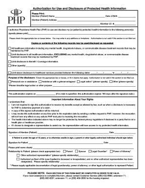 Fillable Online Authorization Form Physicians Health Plan Fax Email