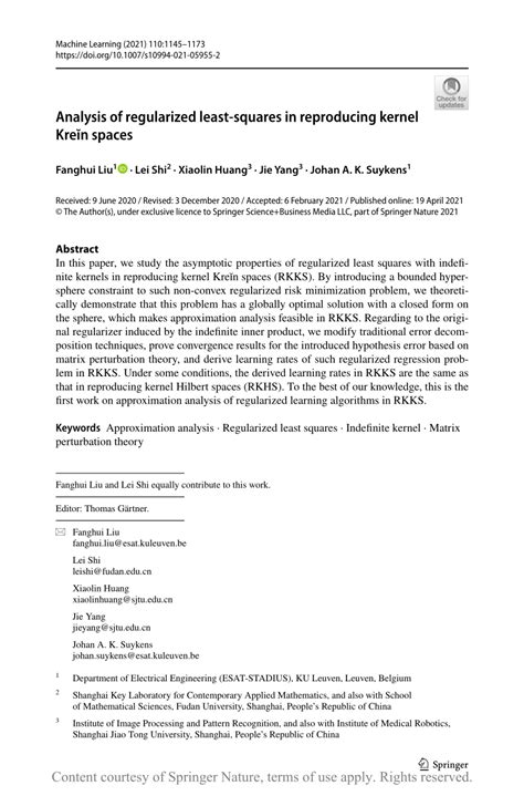 analysis of regularized least squares in reproducing kernel kreĭn spaces request pdf
