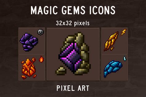 48 RPG Gems Icons Pixel Art By Free Game Assets GUI Sprite Tilesets