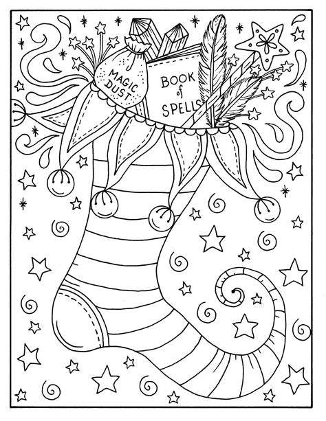 Christmas Magic Digital Coloring Book Pages Fantasy Art Adult Color