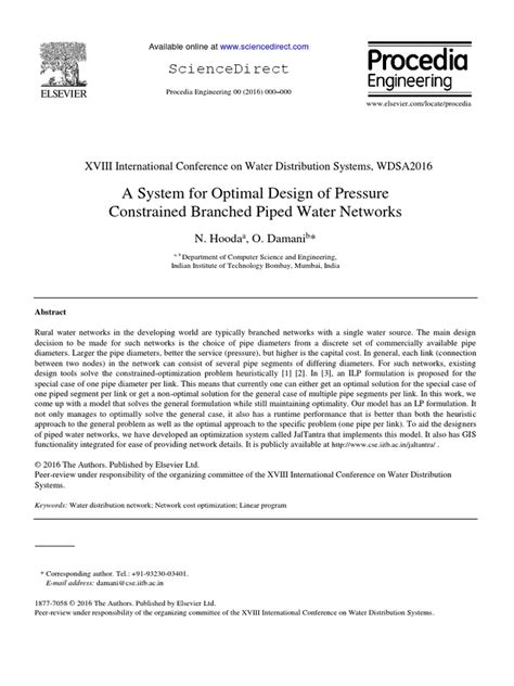 a system for optimal design of pressure constrained branched piped water networks pdf