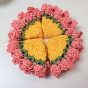 Crochet Flower Pot Coaster Set Pattern Tulip Crochet Coaster Crochet