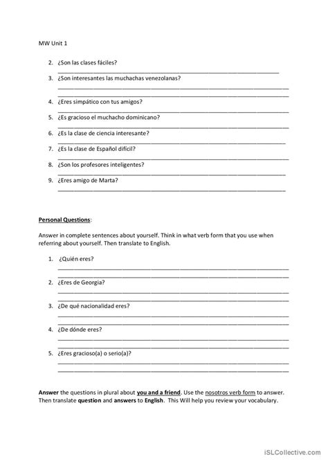 formar oraciones con el verbo SER Español ELE hojas de trabajo pdf doc