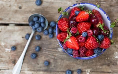 Bayas Fresas Frambuesas Arándanos Cerezas Alta Definición Para