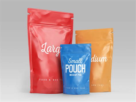 Free Stand Up Pouch Doypack Food Packaging Mockup PSD Set Good Mockups