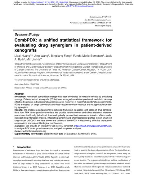 pdf combpdx a unified statistical framework for evaluating drug synergism in patient derived