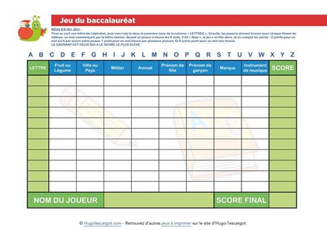 débutant Nocif fraise le jeu du baccalauréat a imprimer Bannissement