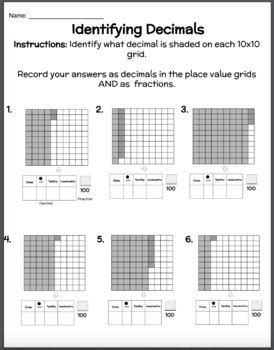 Identifying Decimals Worksheets Tenths Hundredths And Both TPT