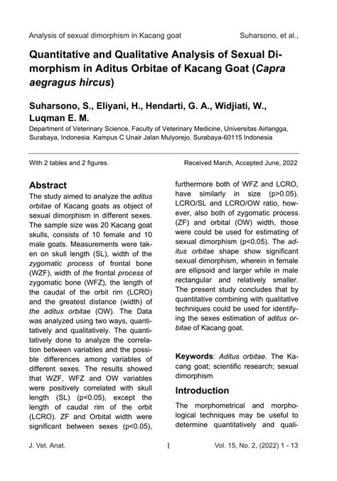 pdf quantitative and qualitative analysis of sexual dimorphism in aditus orbitae of kacang