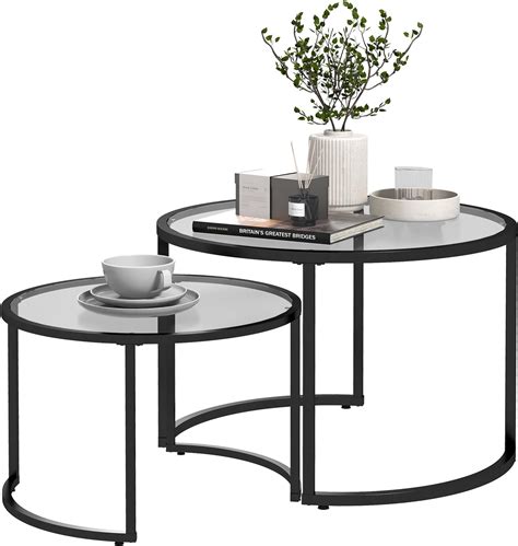 FineBuy Design Couchtisch Glas Kupfer Tisch 2er Set Satztisch Ø 50 42