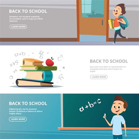 Banners da escola ilustrações de volta aos personagens da escola