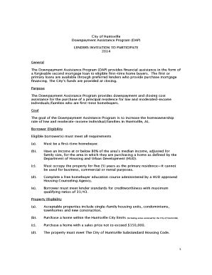 Fillable Online City Of Huntsville Downpayment Assistance Program DAP