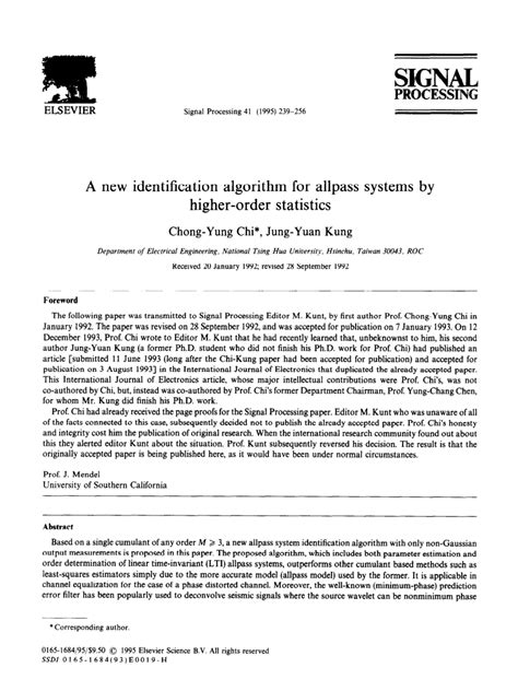 pdf a new identification algorithm for allpass systems by higher order statistics