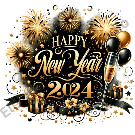 Neues Jahr 2024 Clipart Bundle Frohes Neues Jahr 2024 PNG Grafiken