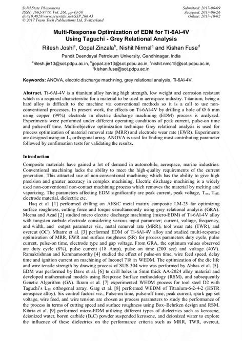 multi response optimization of edm for ti 6al 4v using taguchi grey relational analysis