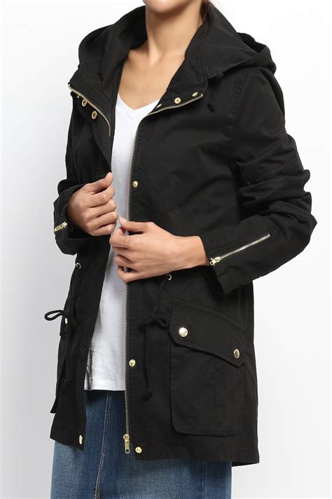 TheMogan Women S Cotton Drawstring Lightweight Hooded Anorak Utility