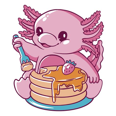 Diseño PNG Y SVG De Ajolote Rosa Comiendo Panqueques Para Camisetas