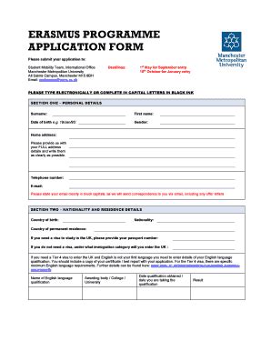 Fillable Online ERASMUS PROGRAMME APPLICATION FORM Mmu Ac Uk Fax