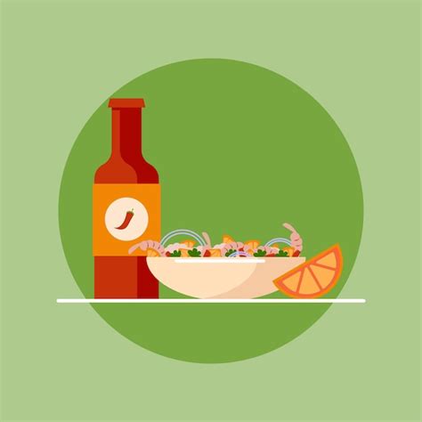 Ensalada De Gambas Y Naranja Con Verduras Junto Con Una Botella De