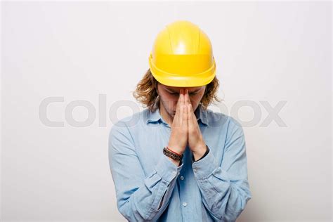 Construction Worker Praying Stock Image Colourbox
