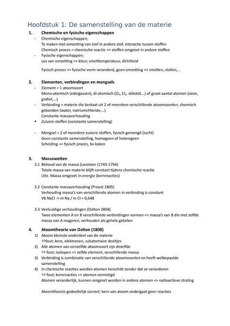 Deel1 Samenvatting Algemene Chemie Hoofdstuk 1 De Samenstelling