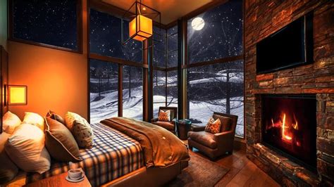 Cozy Bedroom With Big Windows And Fireplace