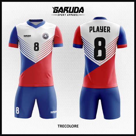 Desain Kostum Futsal Warna Putih Biru Merah Paling Keren Garuda Print