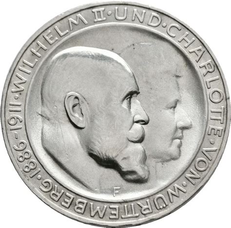 Württemberg 3 Mark 1911 Wilhelm II Silberne Hochzeit aus Silber in