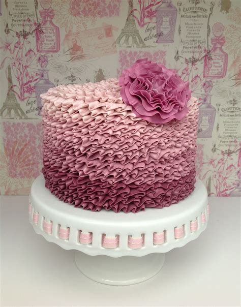 Ombré Ruffle Cake Buttercream designs Ruffle cake Wedding cake art