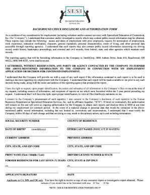Fillable Online BACKGROUND CHECK DISCLOSURE AND AUTHORIZATION FORM Fax