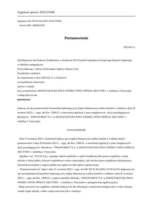 Uzasadnienie postanawia ws zajęcia Komorniczego BAJKI PALIKOTA