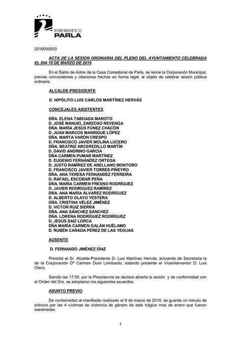 1 2016000003 ACTA DE LA SESION ORDINARIA DEL PLENO DEL
