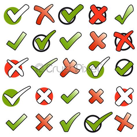 Collection Green Checkmarks And Red Crosses Stock Vector